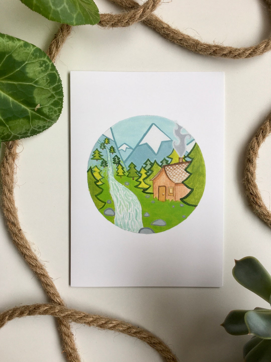 Cabin Card Illustrated Card Cabin in the Woods Nature Lover Greeting ...