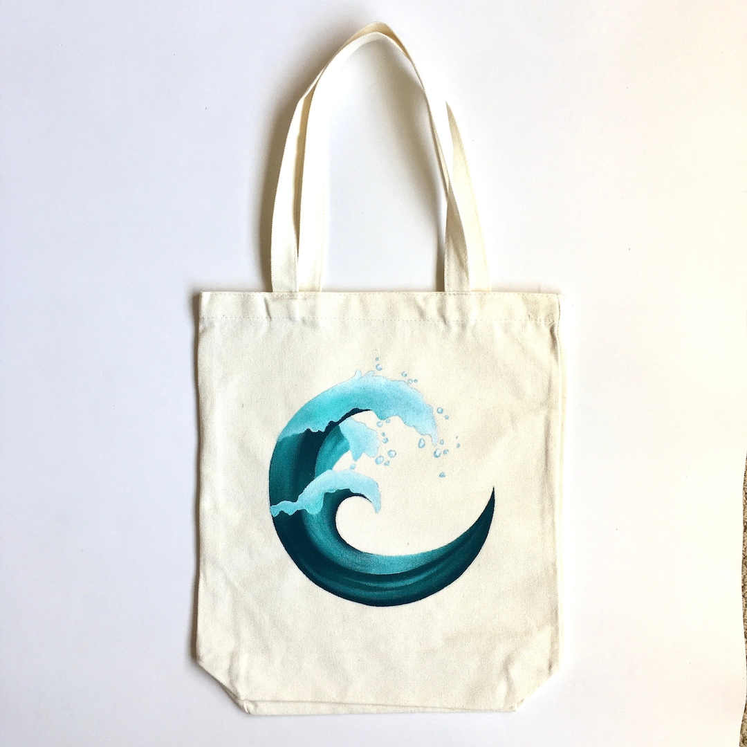 Blue Ocean Wave Tote Bag Wave Tote Bag Hand Painted Ocean - Etsy