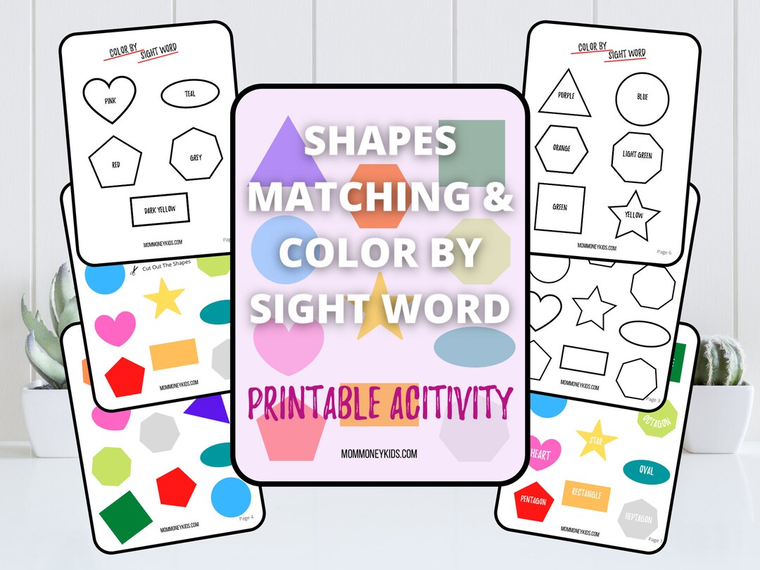 Shapes Matching and Shapes Color by Sight Word Activity Printable ...