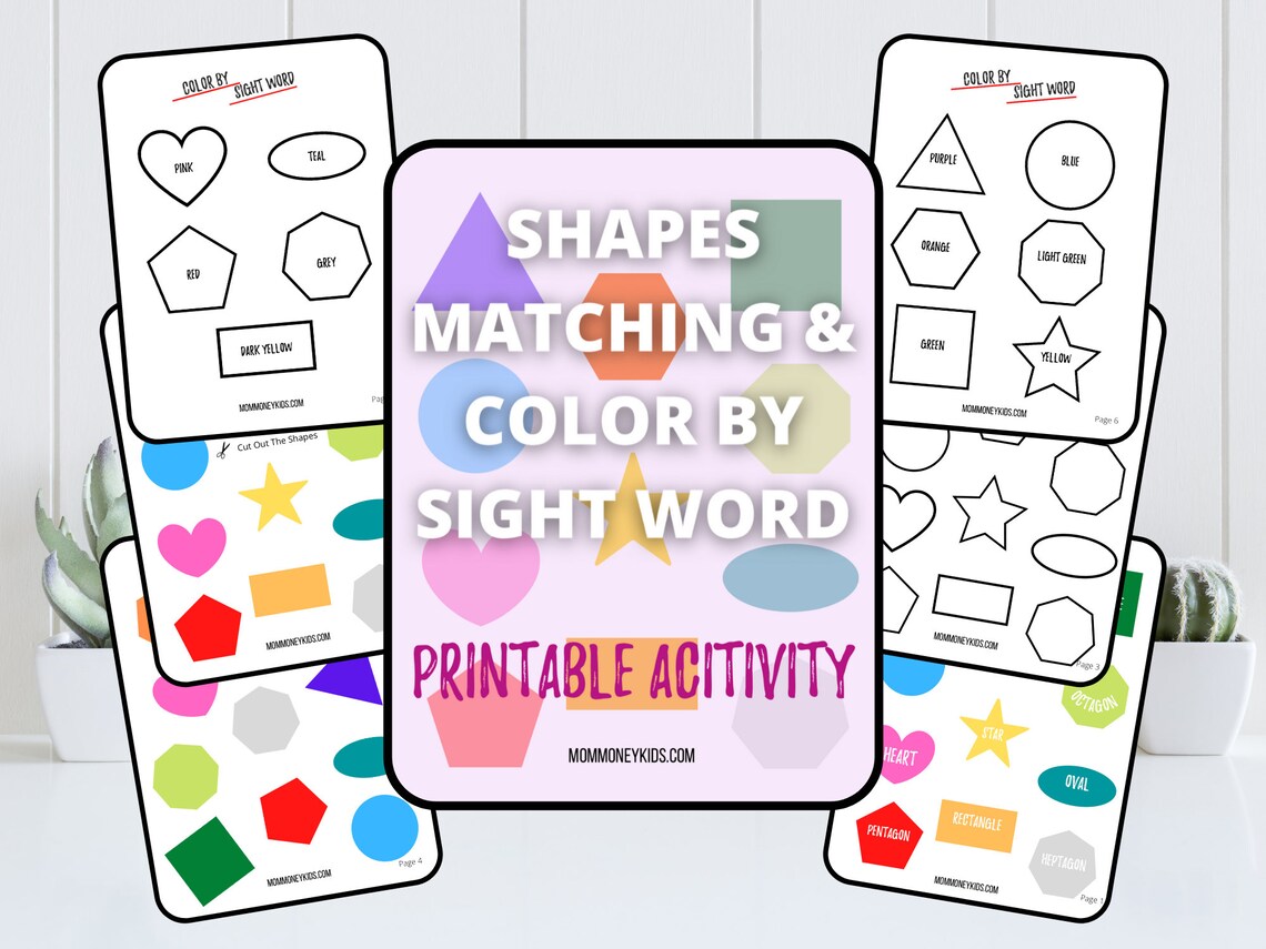 Shapes Matching and Shapes Color by Sight Word Activity Printable ...