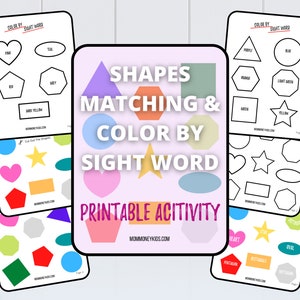 Shapes Matching and Shapes Color by Sight Word Activity Printable ...