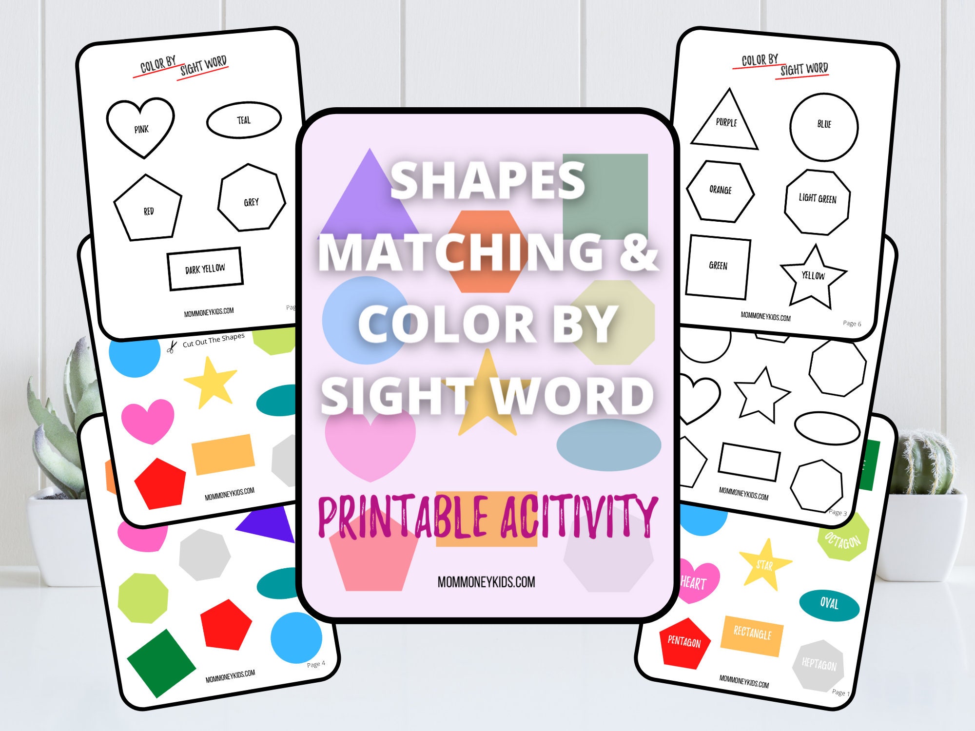 Shapes Matching and Shapes Color by Sight Word Activity Printable ...