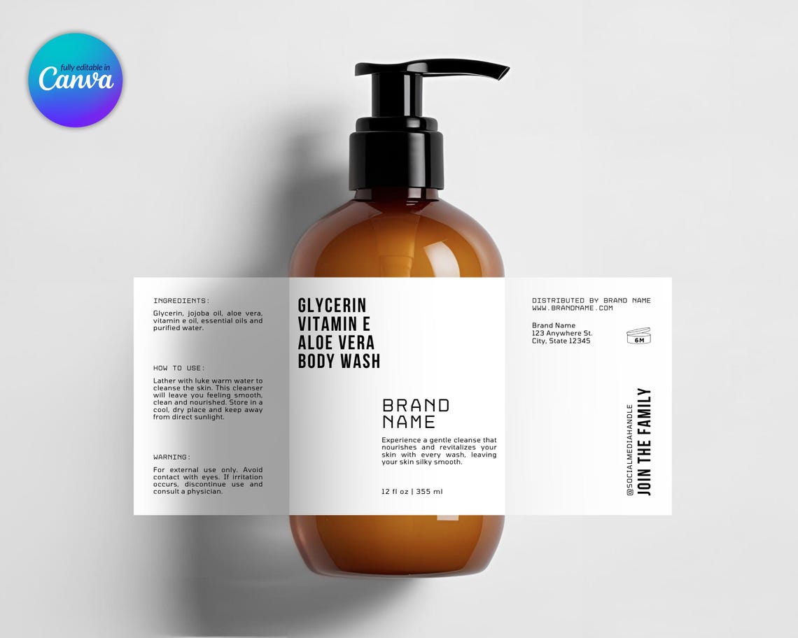 Custom Pump Bottle Label Template, Editable Body Lotion Label, DIY ...