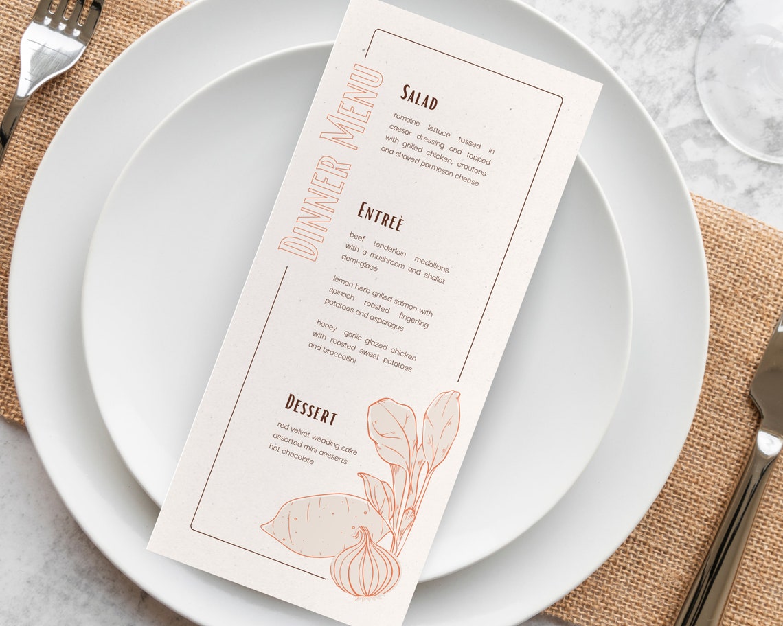 Wedding Food Menu Template, Modern Dinner Menu Sign, Printable Food ...