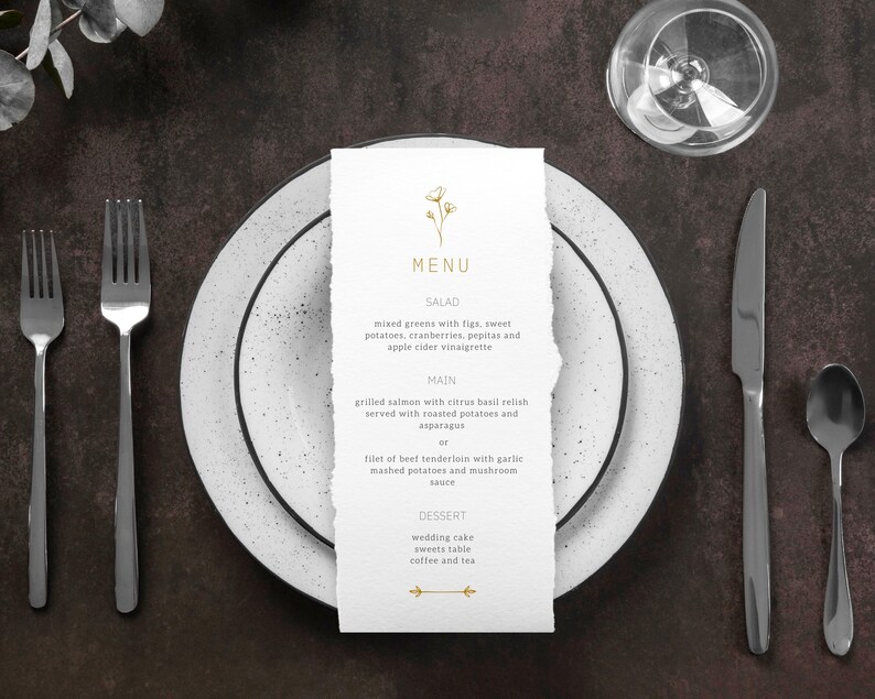 Minimalist Floral Wedding Food Menu Template, Modern Dinner Menu Sign ...