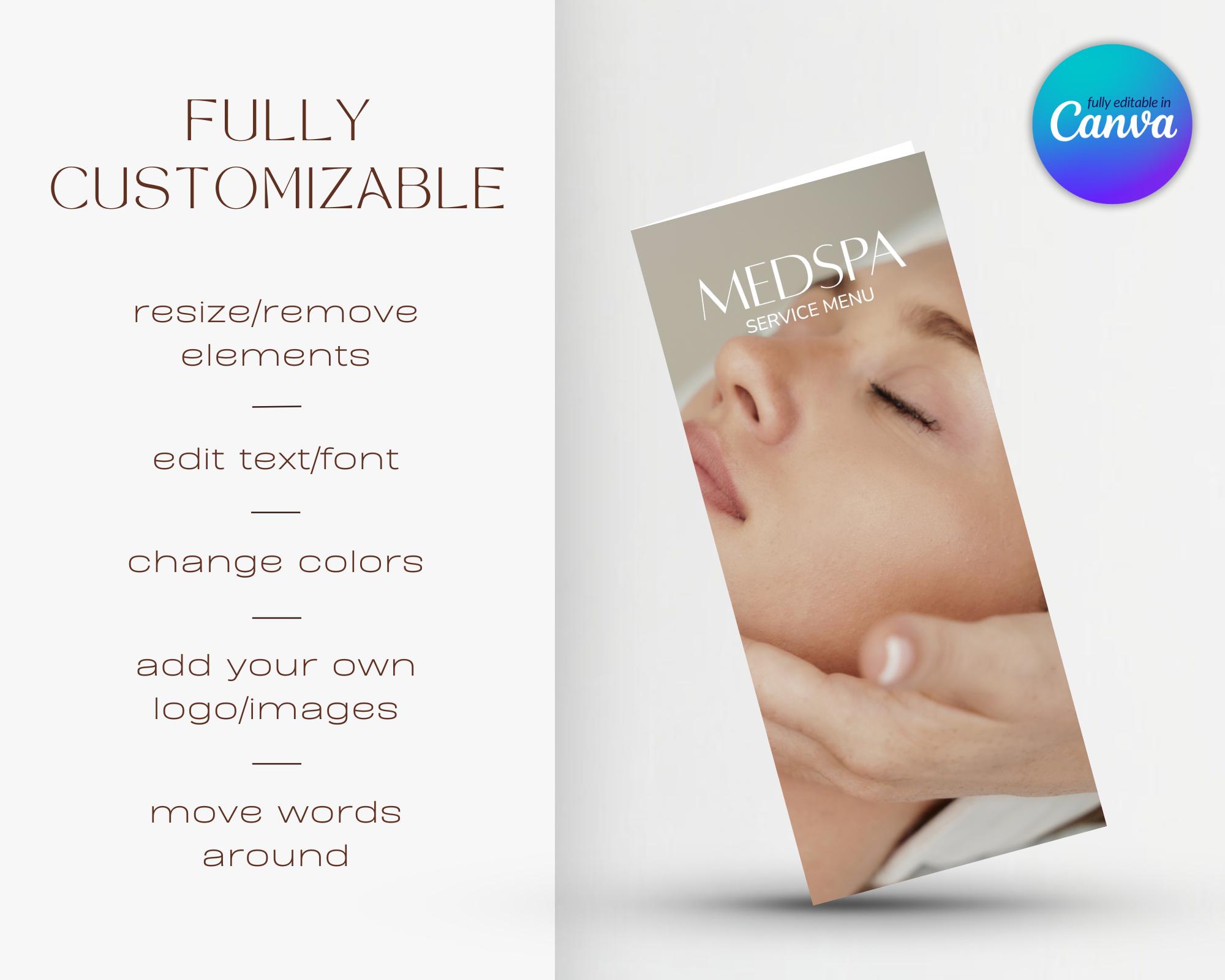Editable Medspa Trifold Brochure Template, Foldable Esthetician Price ...