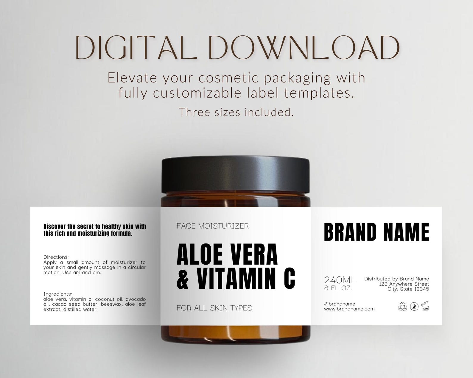 Editable Cosmetic Jar Label Template, DIY Beauty Product Label, Wrap ...