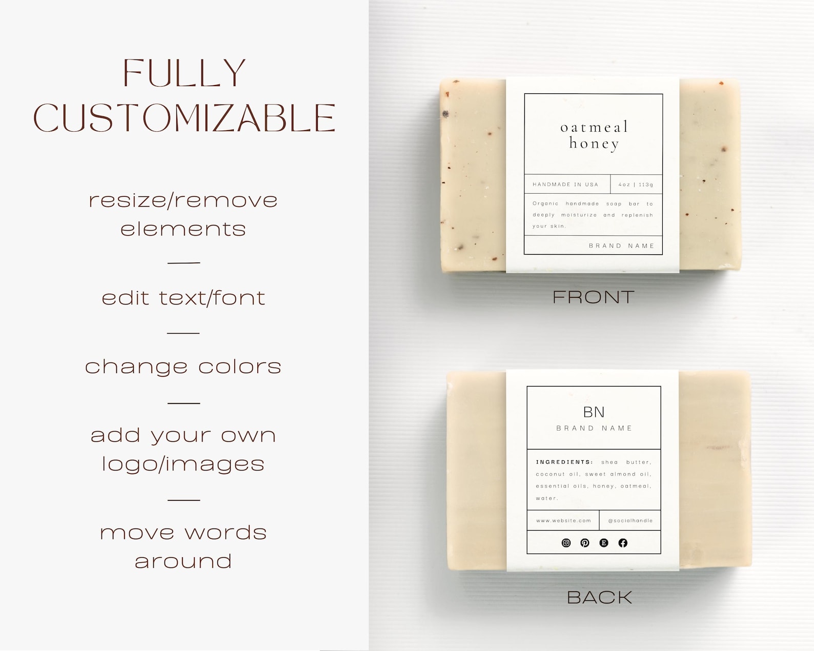 Editable Soap Bar Label Template, Vertical Wrap Around Label, Custom ...