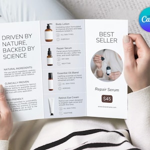 Editable Skincare Brand Brochure Template, Trifold Foldable Product ...