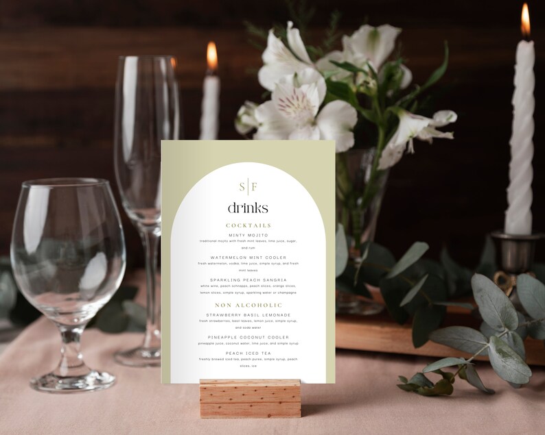 Minimalist Arch Wedding Drink Menu Template Editable Wedding - Etsy
