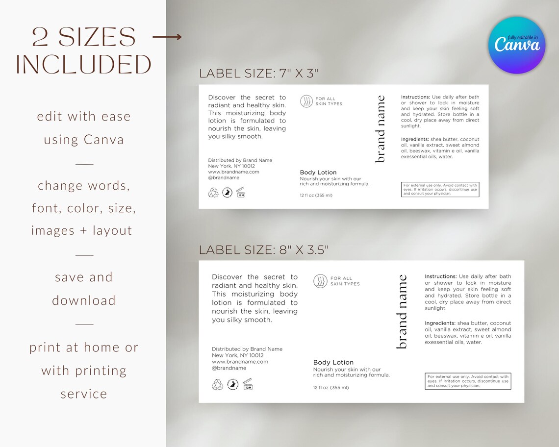 Custom Bottle Label Template, Body Lotion Label, Canva Product Label Design, Diy Pump Bottle ...