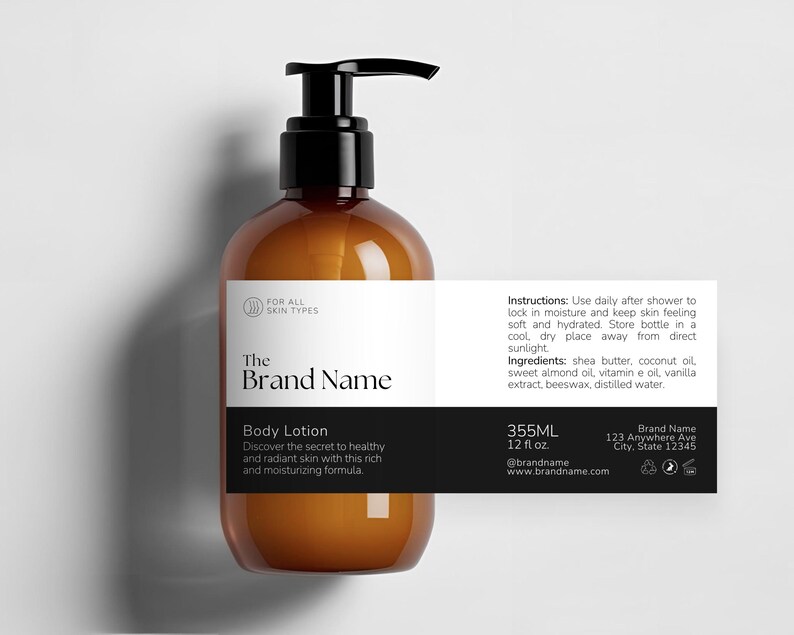 Custom Pump Bottle Label Template, Editable Body Lotion Label, DIY ...