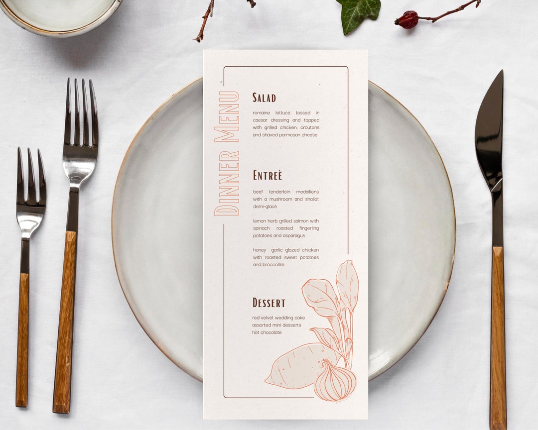 Wedding Food Menu Template, Modern Dinner Menu Sign, Printable Food ...