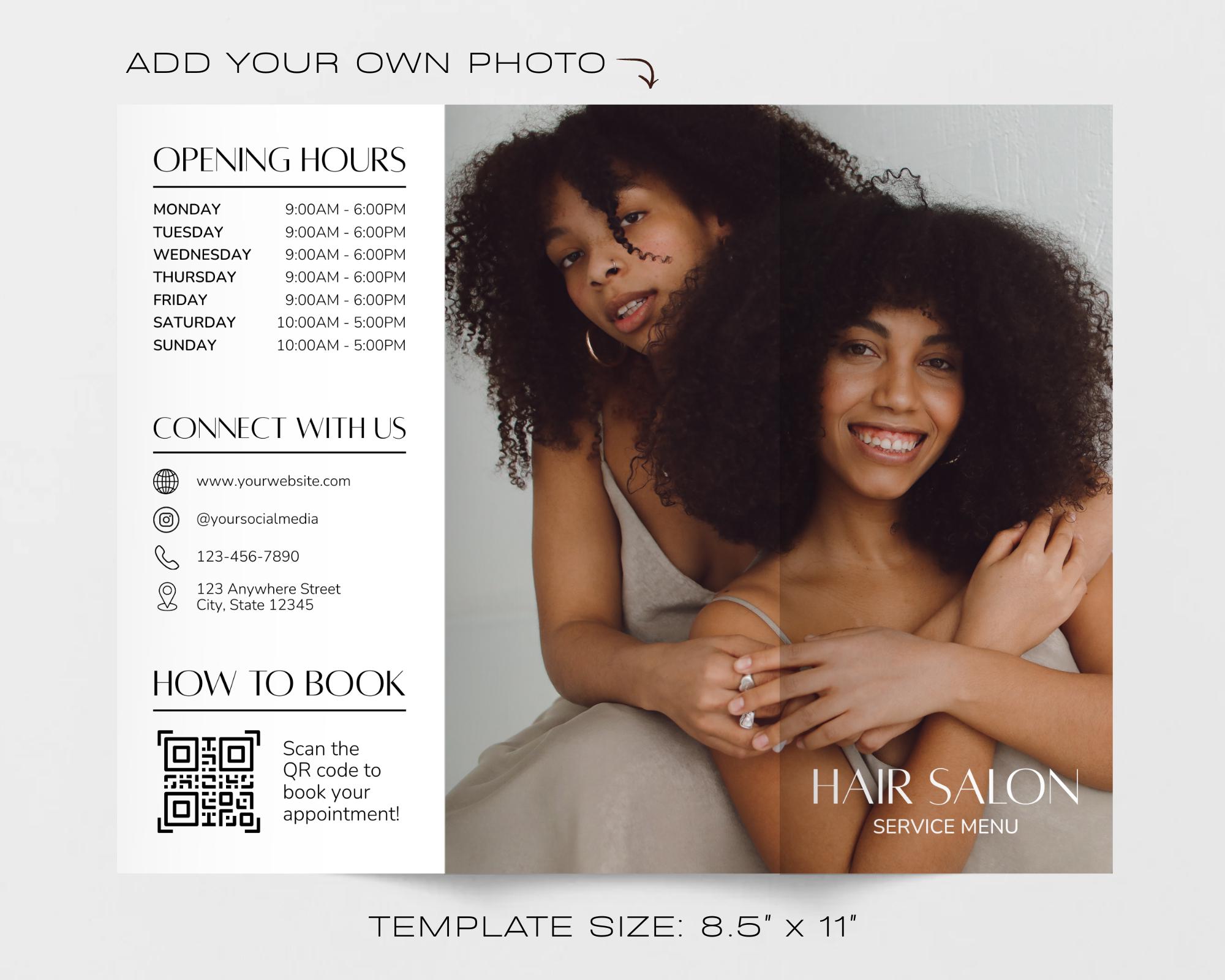 Editable Hair Salon Trifold Brochure Template, Foldable Price List ...