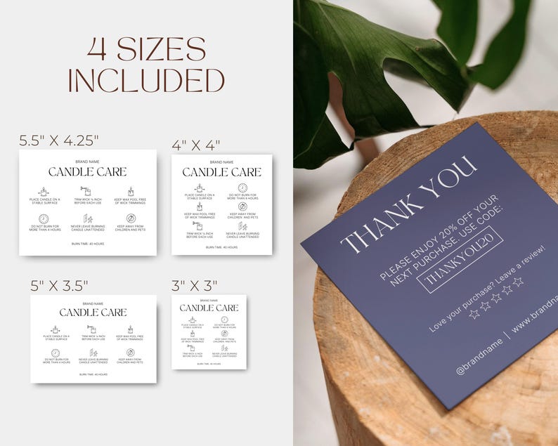 Editable Candle Care Card Template, Thank You Card, Product Packaging ...