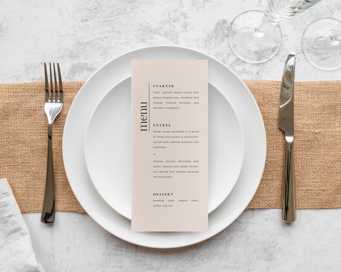 Minimalist Wedding Food Menu Template Modern Dinner Menu - Etsy