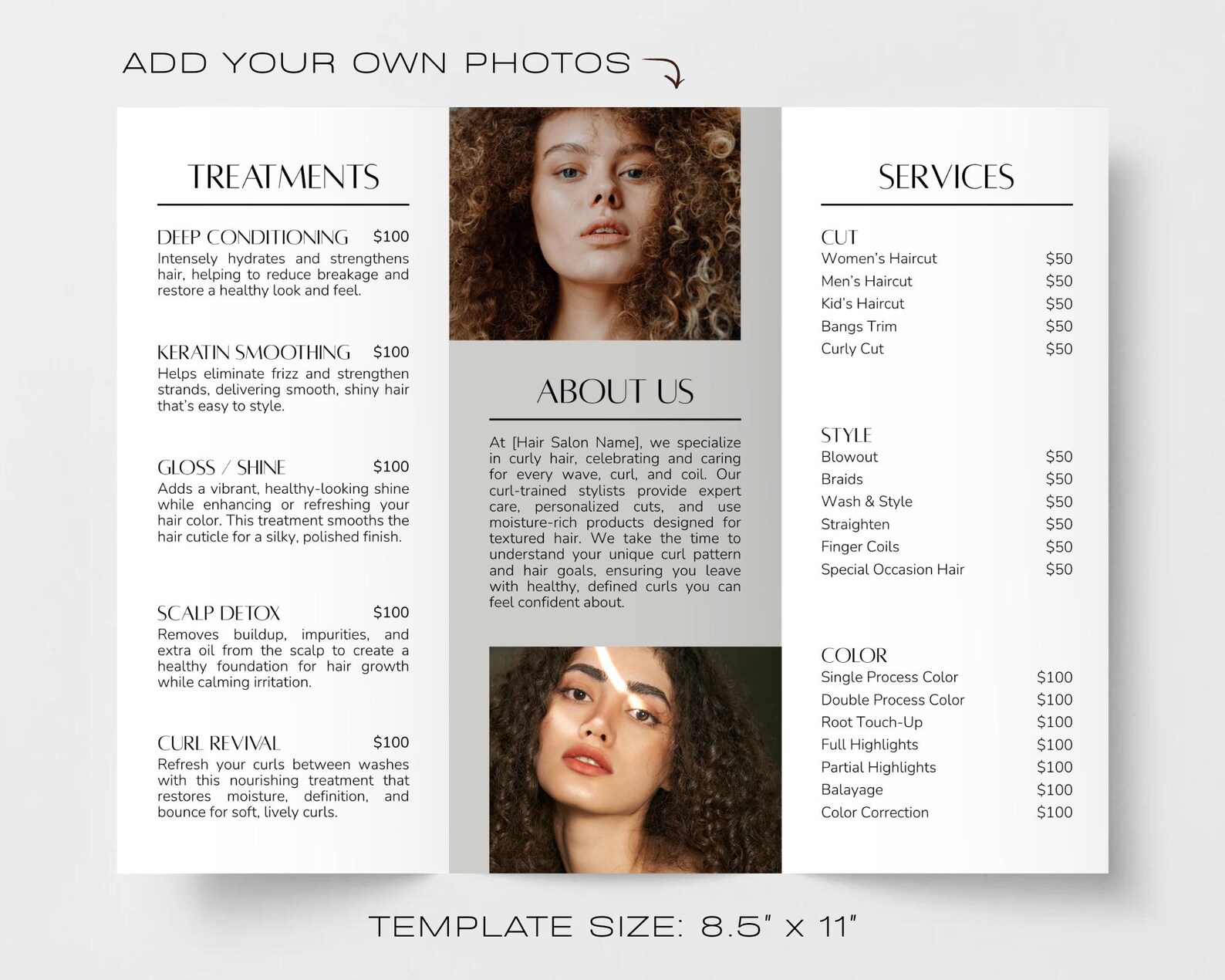 Editable Hair Salon Trifold Brochure Template, Foldable Price List ...