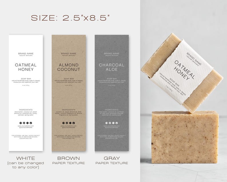Editable Soap Bar Label Template, Vertical Wrap Around Label, Custom ...