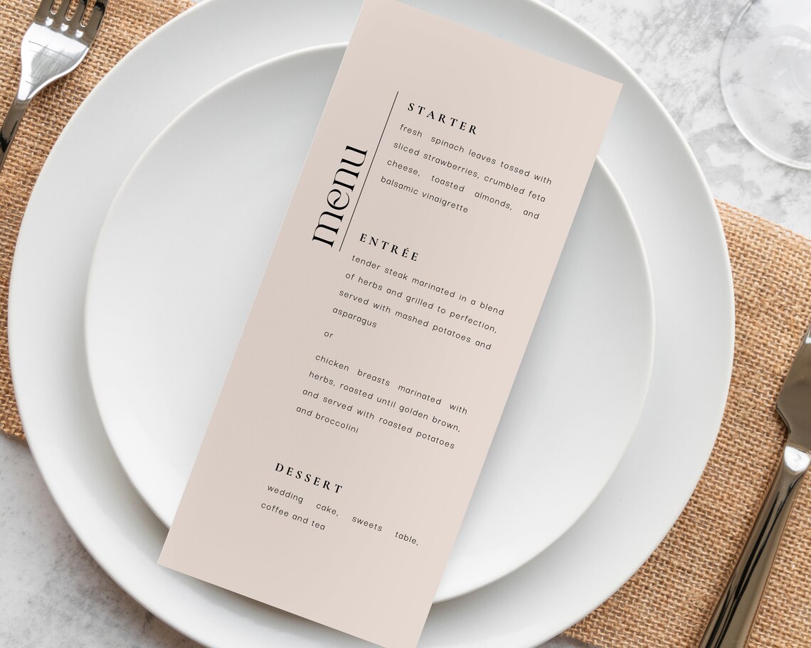 Minimalist Wedding Food Menu Template Modern Dinner Menu - Etsy Minimalist Wedding Food Menu Template Modern Dinner Menu - Etsy
