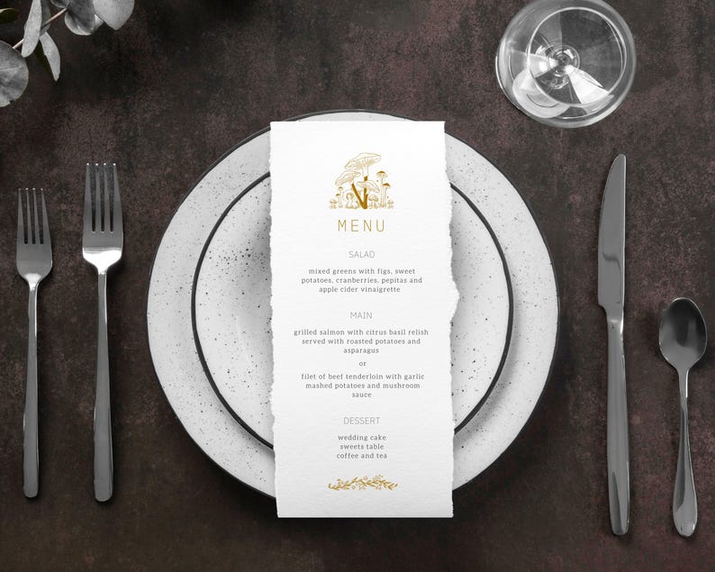 Minimalist Mushroom Wedding Menu Template Bundle, Modern Food and Drink ...