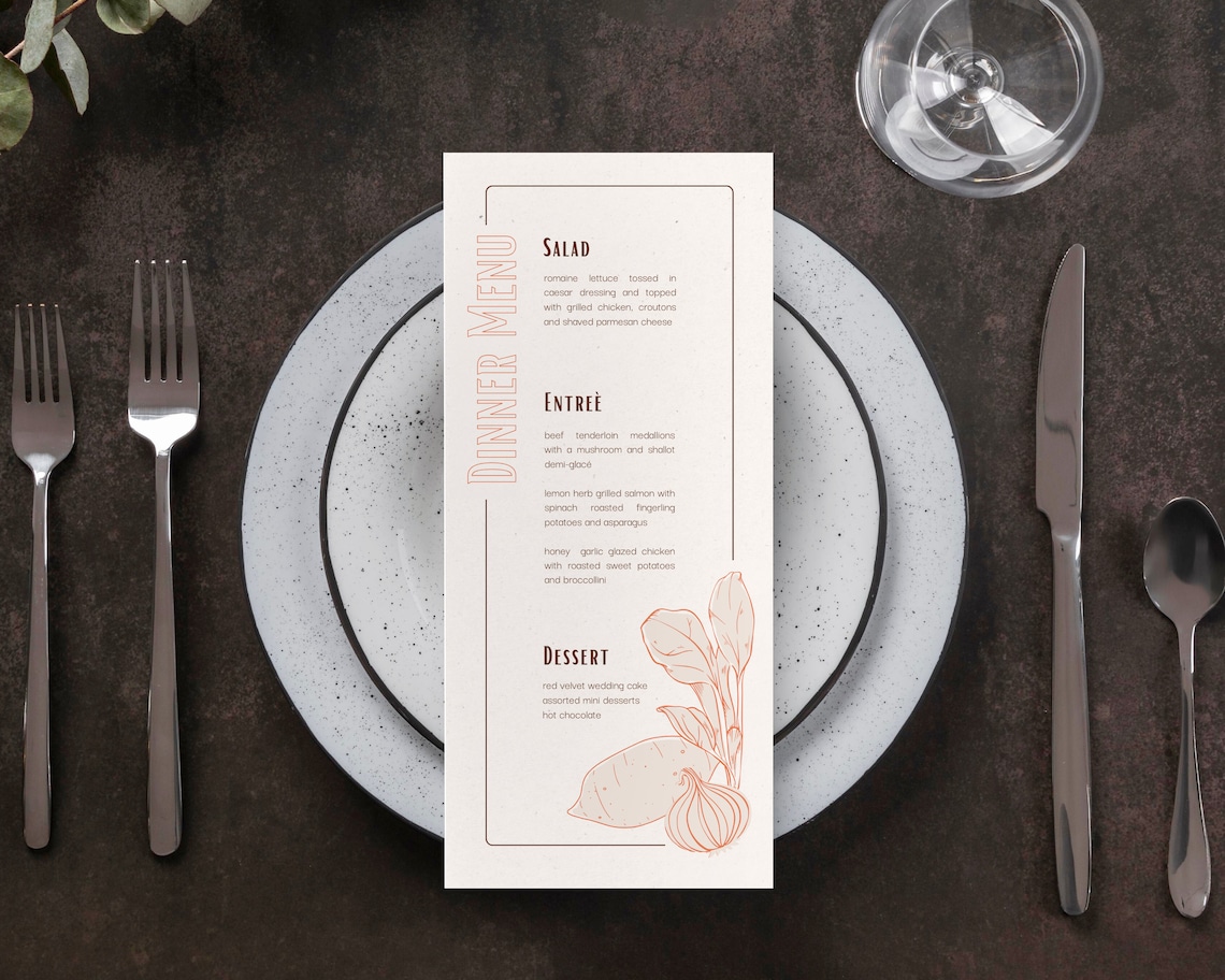 Wedding Food Menu Template, Modern Dinner Menu Sign, Printable Food ...