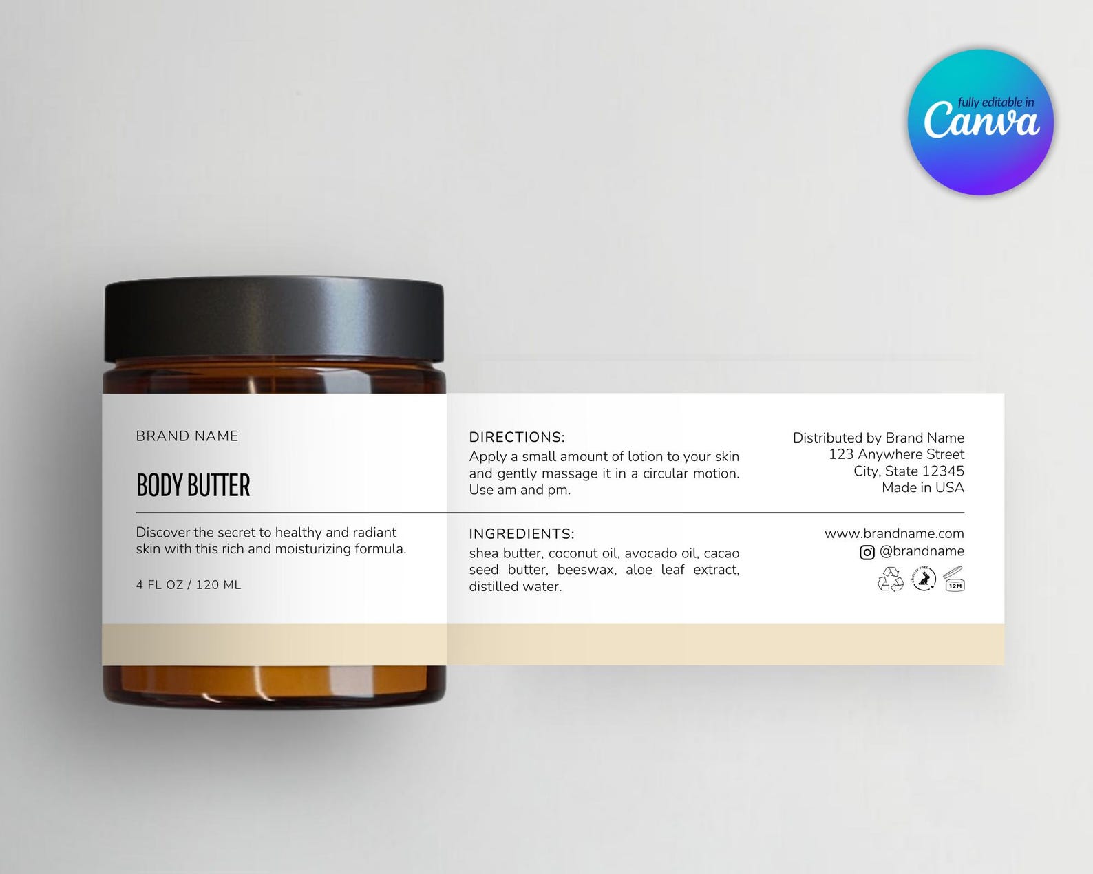 Custom Cosmetic Jar Label Template, Editable Product Label Design, DIY ...
