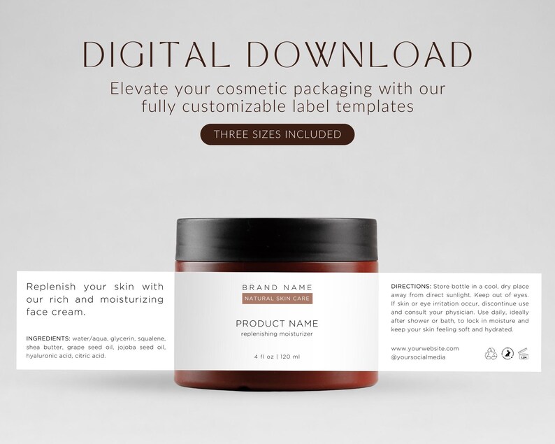 Editable Cosmetic Jar Label Template, DIY Face Cream Label, Wrap Around ...