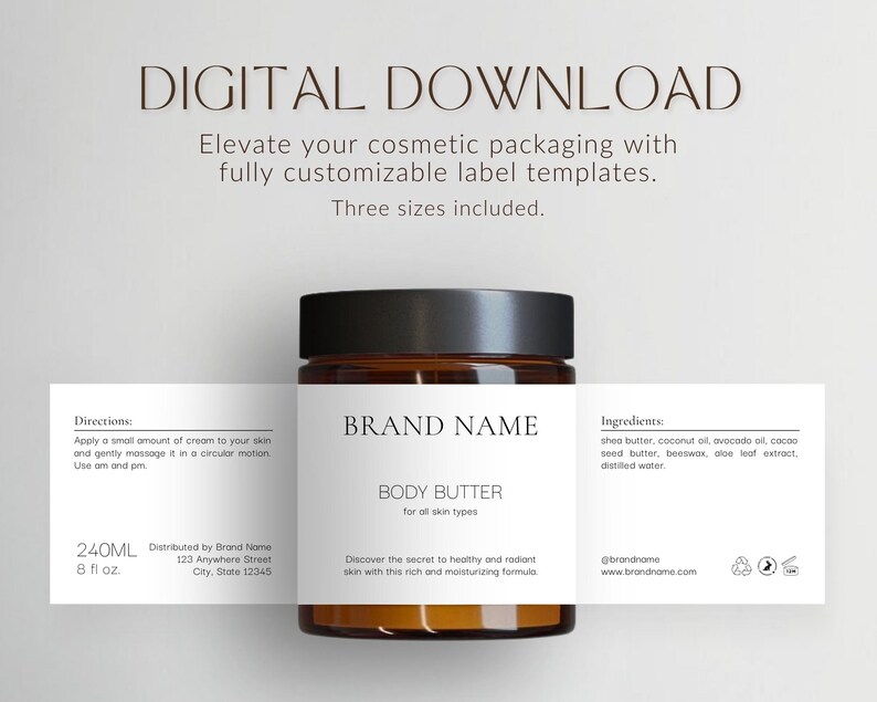 Editable Cosmetic Jar Label Template, DIY Face Cream Label, Wrap Around ...