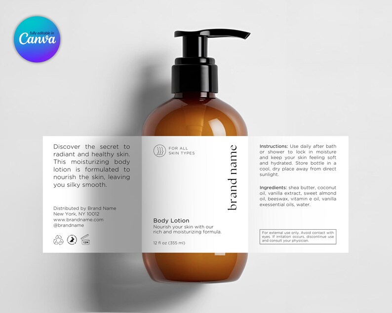 Custom Pump Bottle Label Template, Editable Body Lotion Label, DIY ...