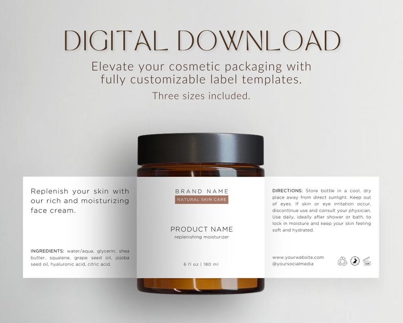 Editable Cosmetic Jar Label Template, DIY Face Cream Label, Wrap Around ...