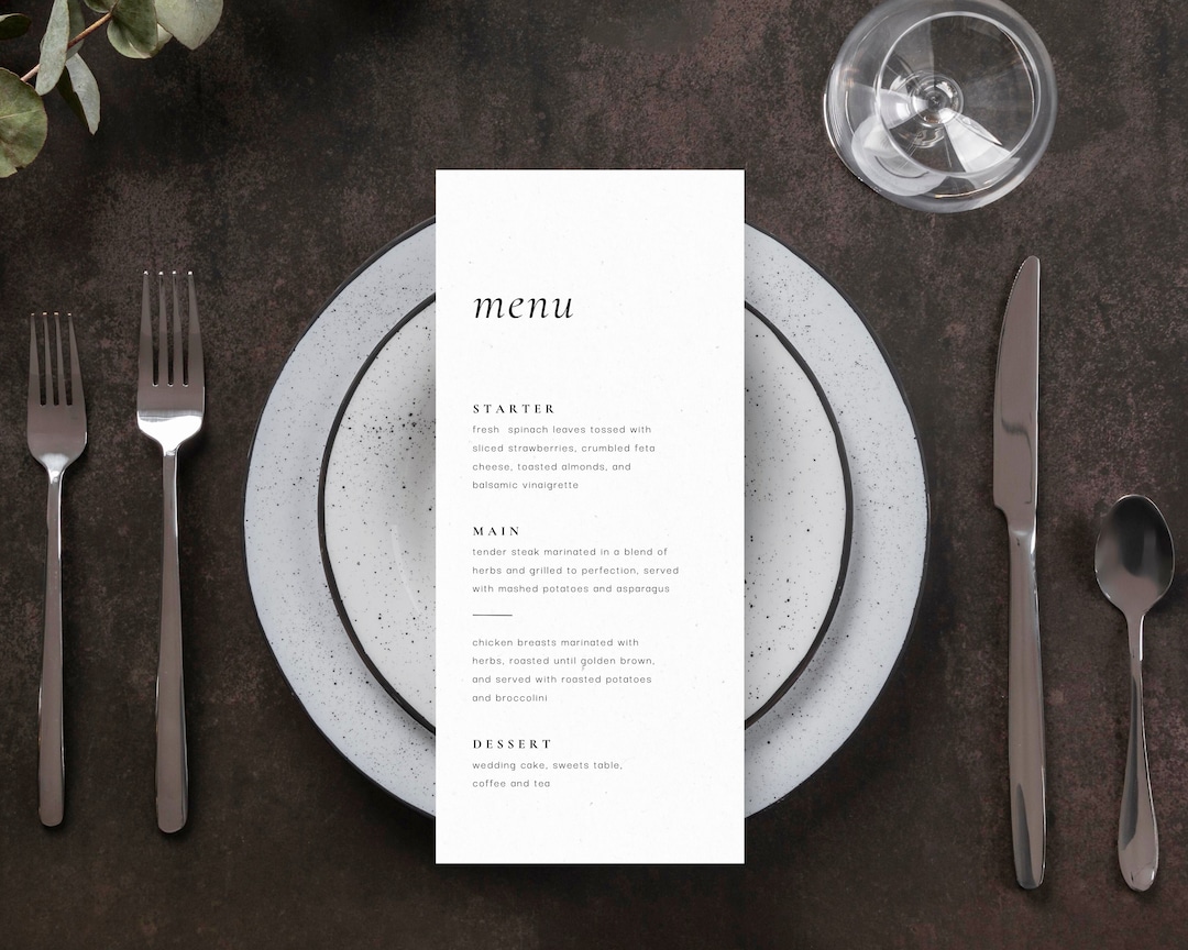 Minimalist Wedding Food Menu Template Modern Dinner Menu - Etsy