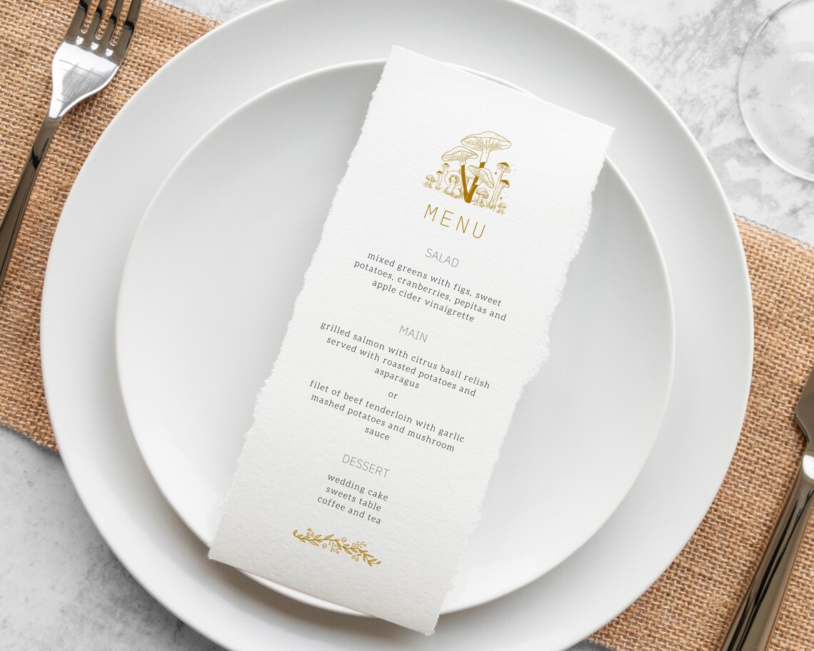 Minimalist Mushroom Wedding Menu Template Bundle, Modern Food and Drink ...