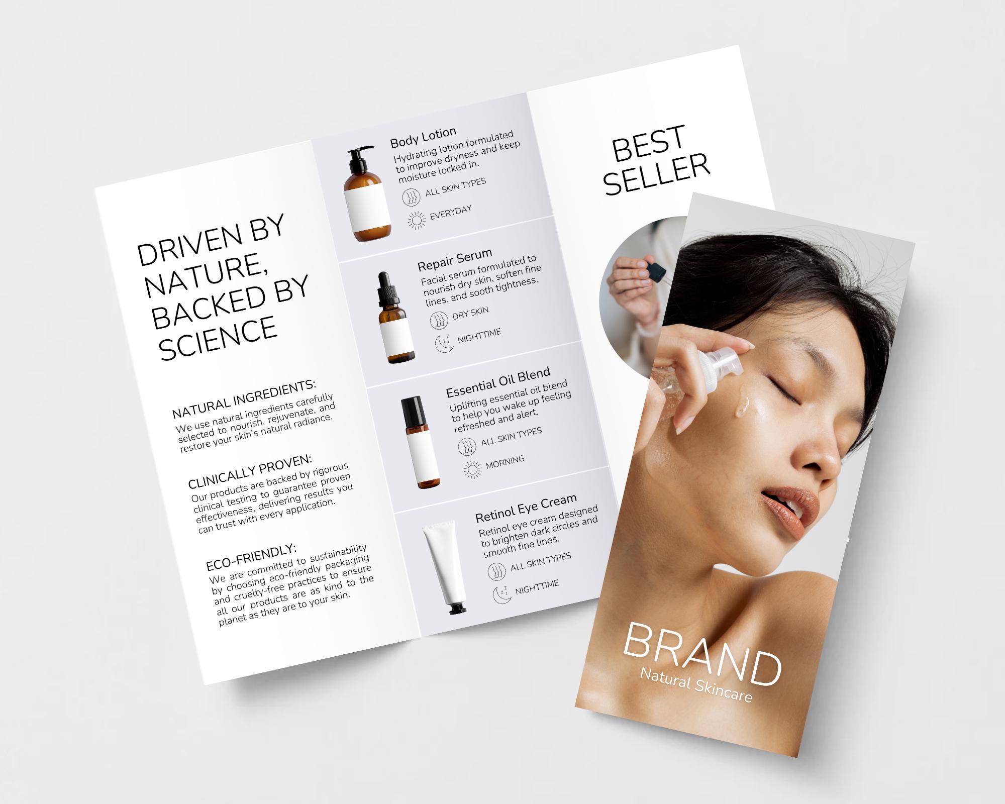 Editable Skincare Brand Brochure Template, Trifold Foldable Product ...