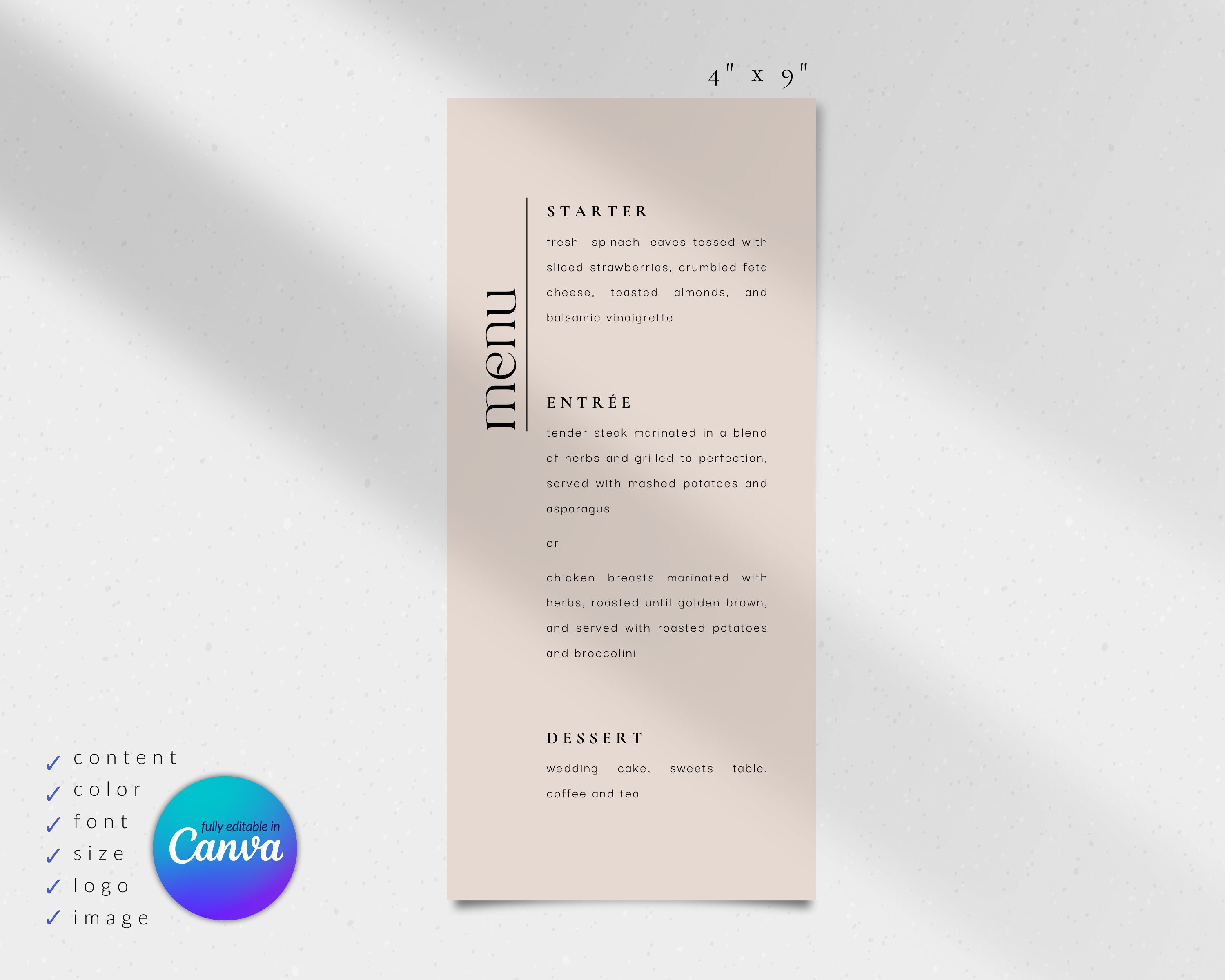 Minimalist Wedding Food Menu Template Modern Dinner Menu - Etsy