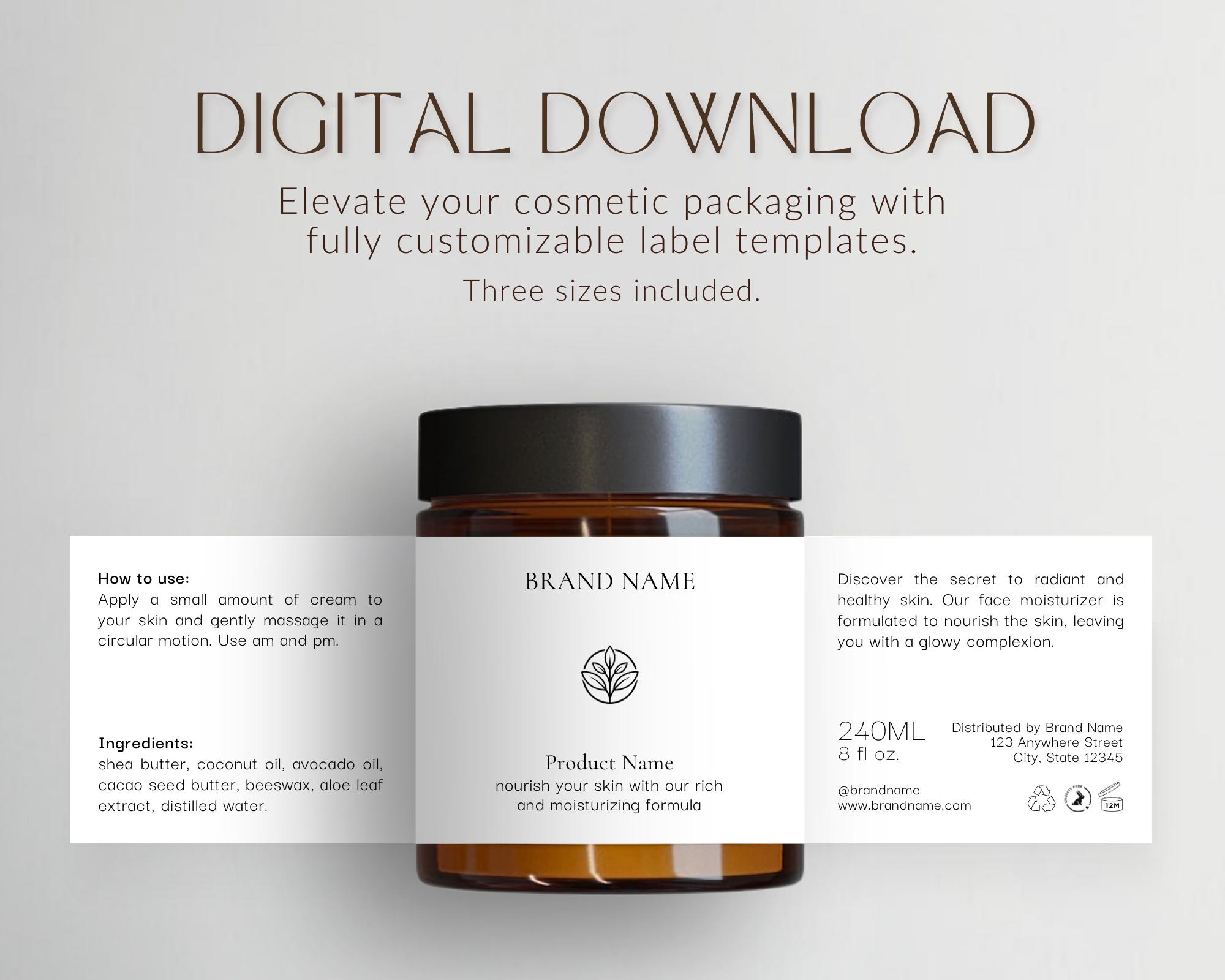 Custom Cosmetic Jar Label Template, DIY Beauty Product Label, Wrap ...