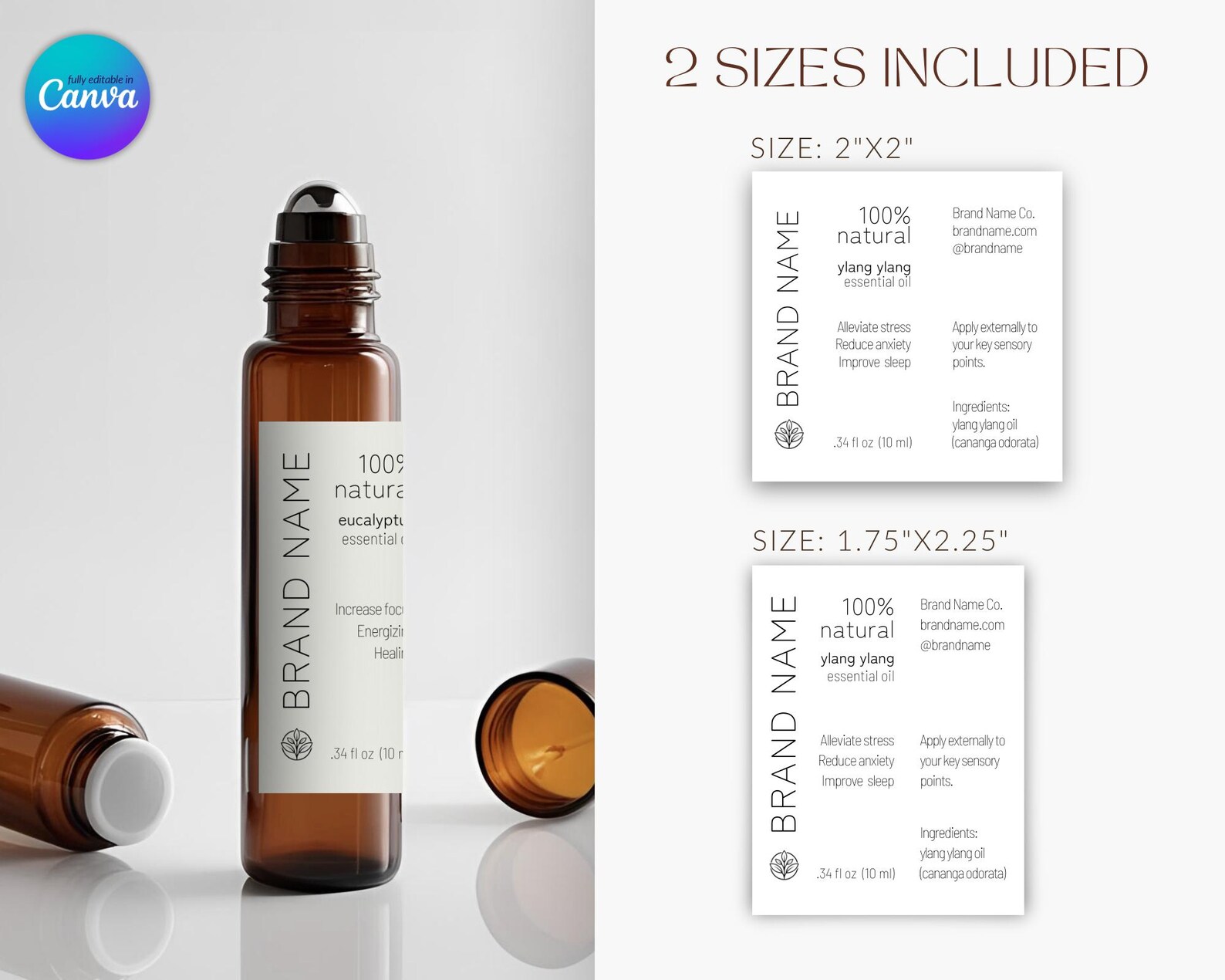 Editable Roller Ball Label Template, 10ml Essential Oil Bottle Label ...