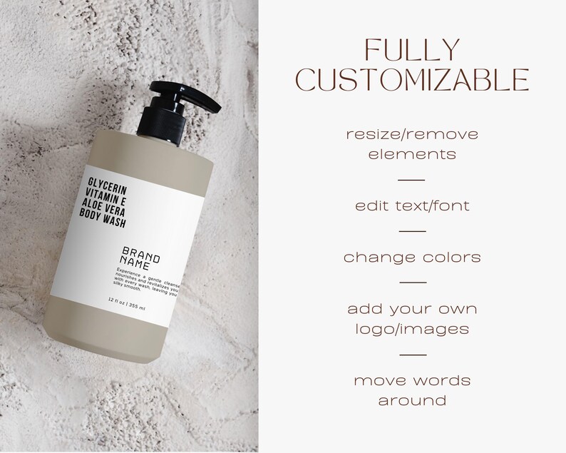 Custom Pump Bottle Label Template, Editable Body Lotion Label, DIY ...