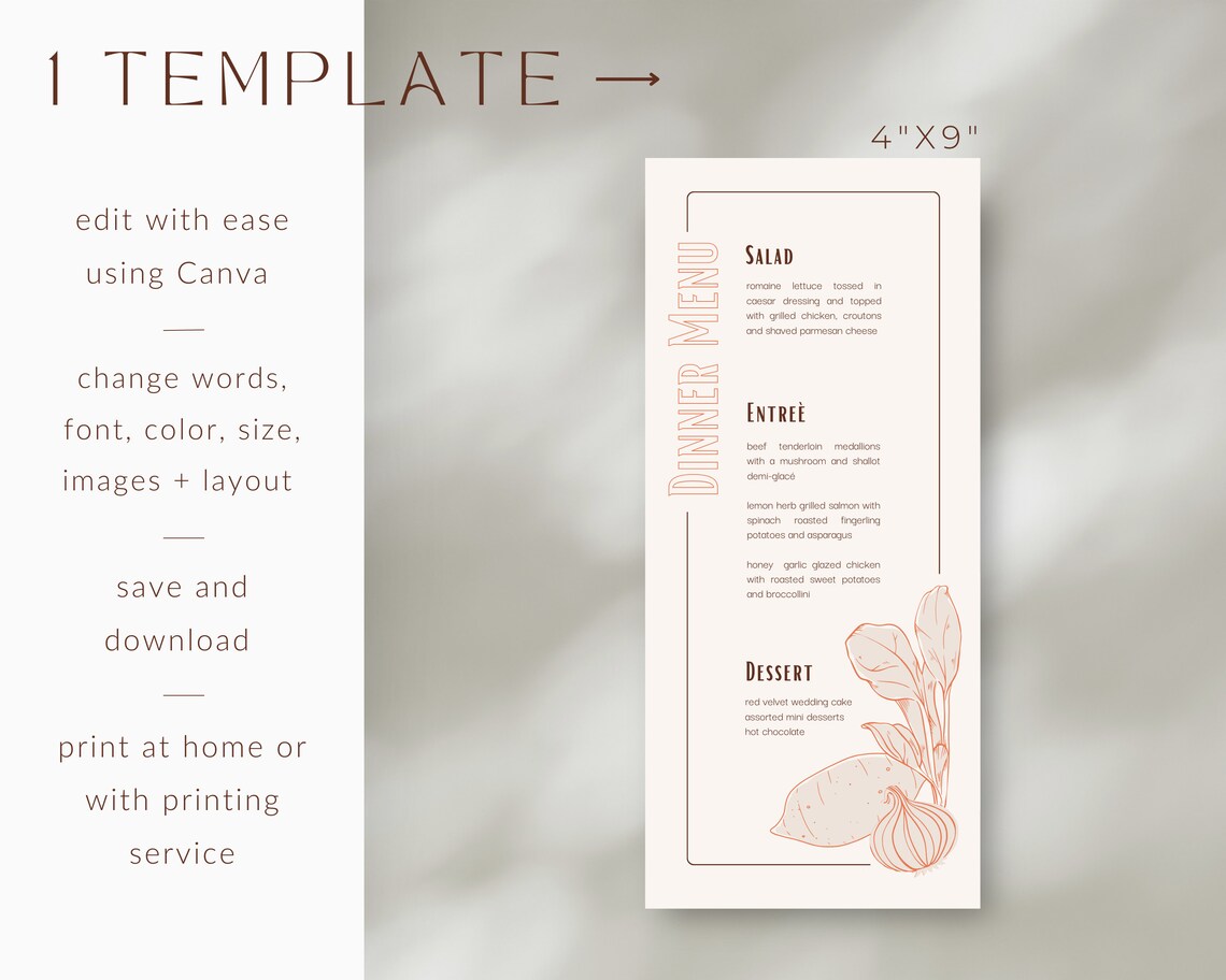 Wedding Food Menu Template, Modern Dinner Menu Sign, Printable Food ...