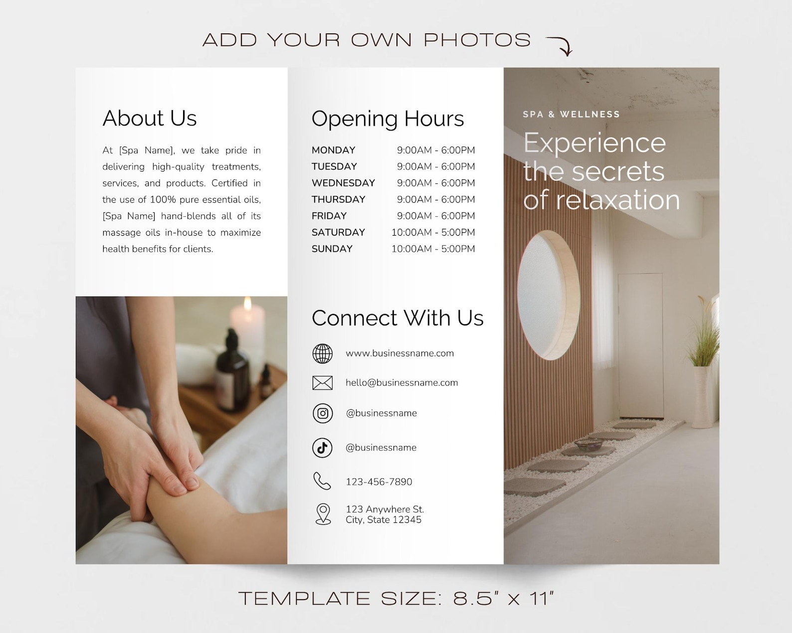 Editable Spa Trifold Brochure Template, Foldable Esthetician Price List ...