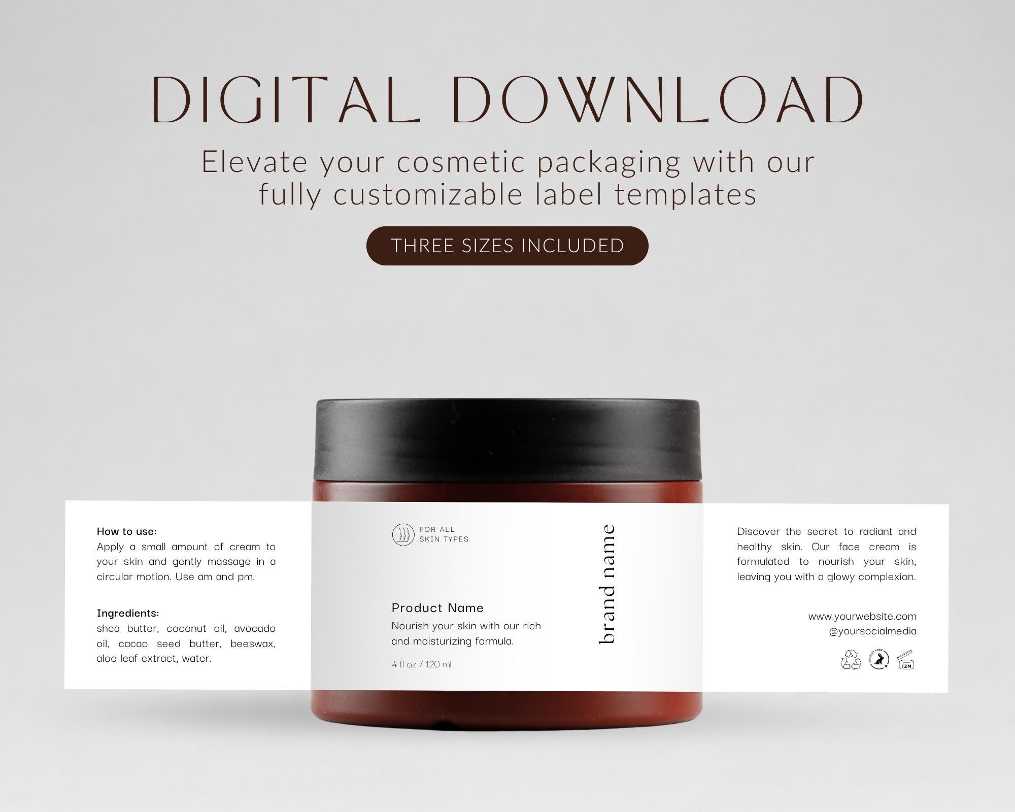Editable Cosmetic Jar Label Template, DIY Beauty Product Label, Wrap ...