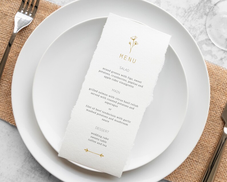 Minimalist Floral Wedding Food Menu Template, Modern Dinner Menu Sign ...