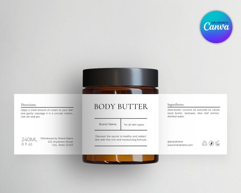 Custom Cosmetic Jar Label Template, Editable Product Label Design, DIY ...