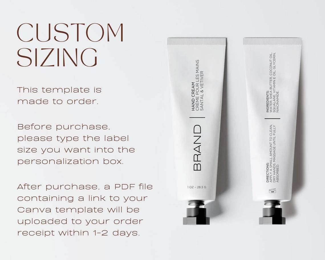 Cosmetic Tube Label Template, Editable Hand Cream Label Design, Custom ...