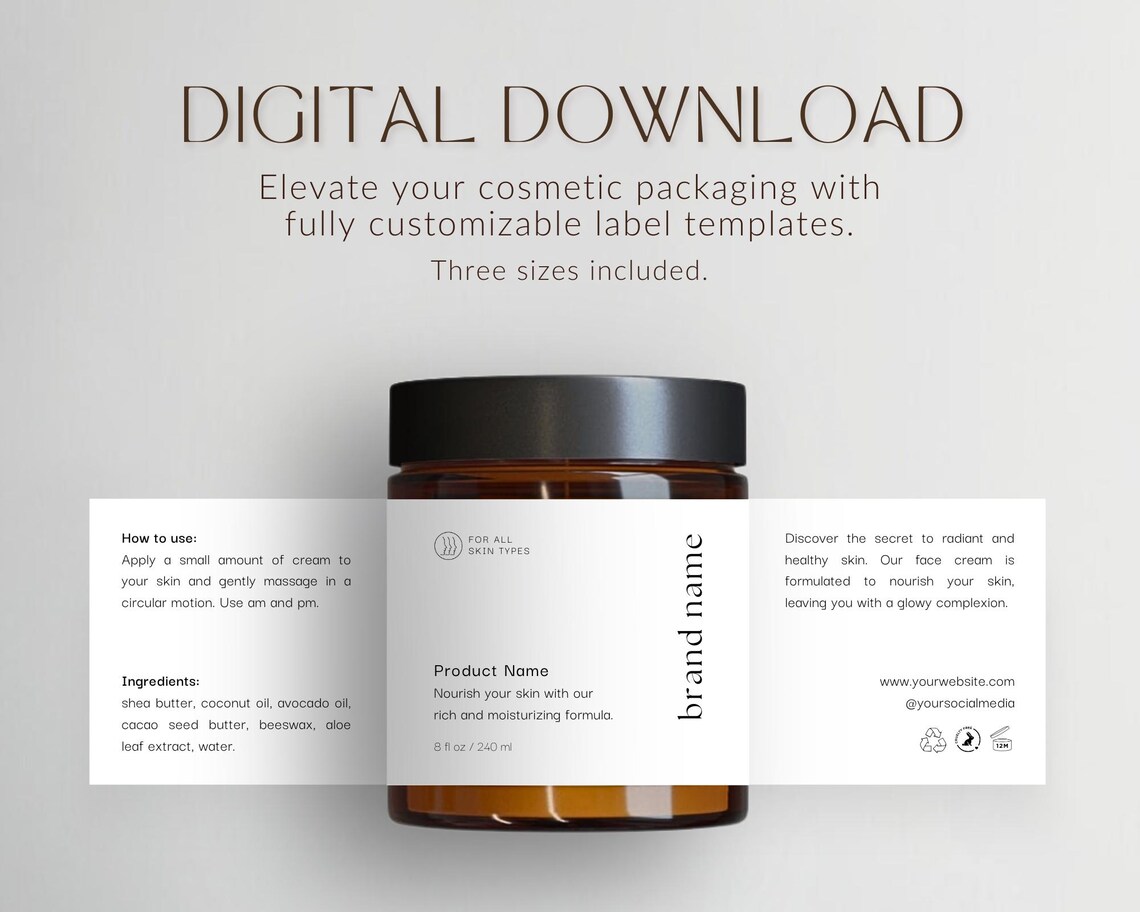 Editable Cosmetic Jar Label Template, DIY Beauty Product Label, Wrap ...