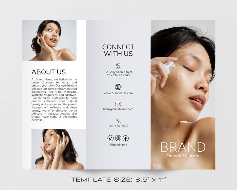 Editable Skincare Brand Brochure Template, Trifold Foldable Product ...