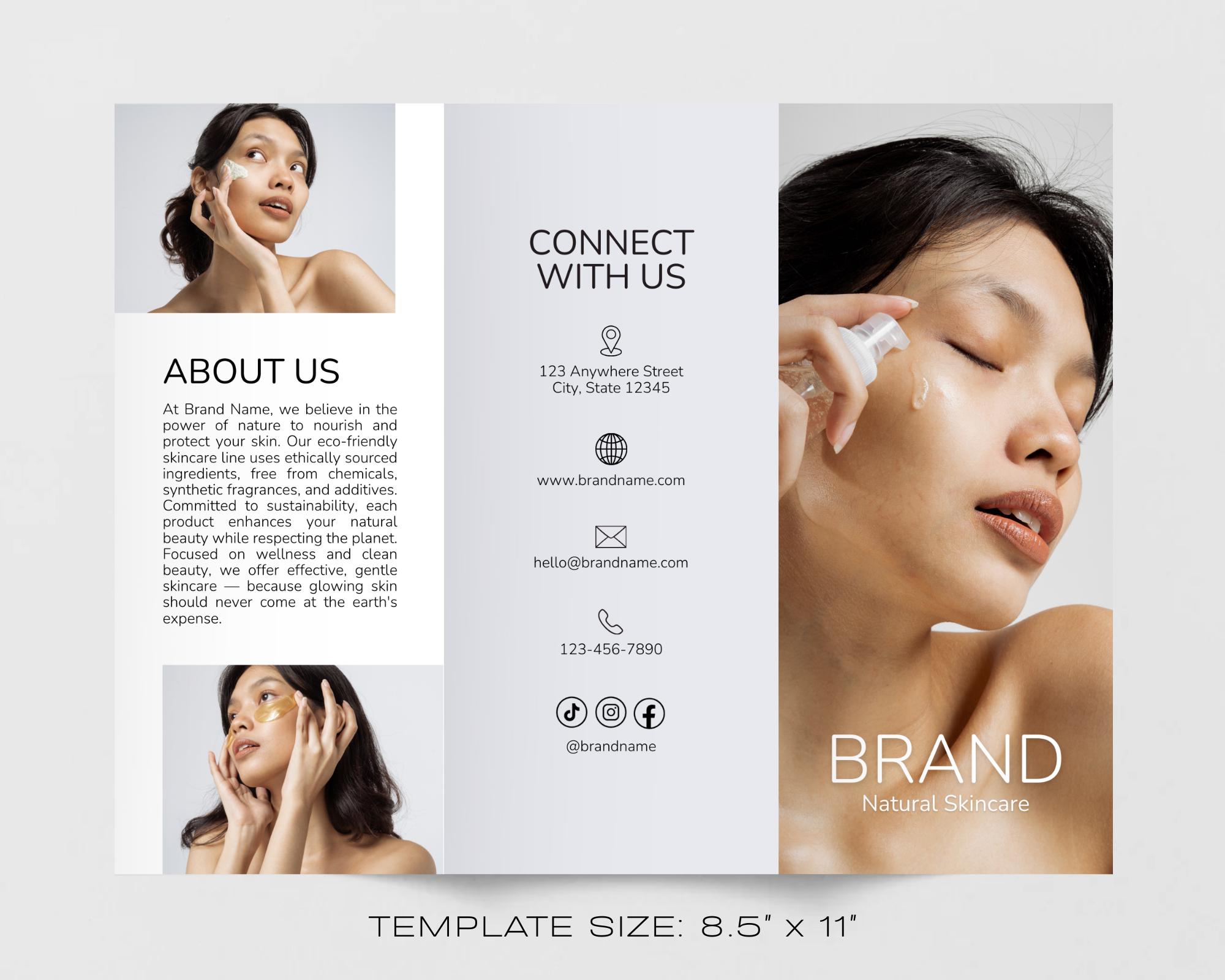 Editable Skincare Brand Brochure Template, Trifold Foldable Product ...