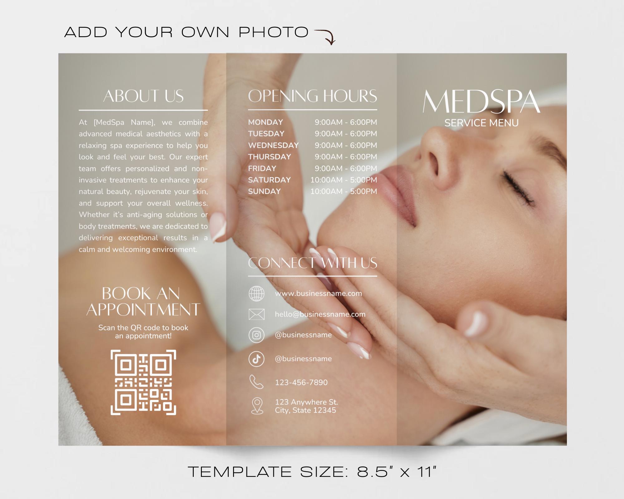 Editable Medspa Trifold Brochure Template, Foldable Esthetician Price ...