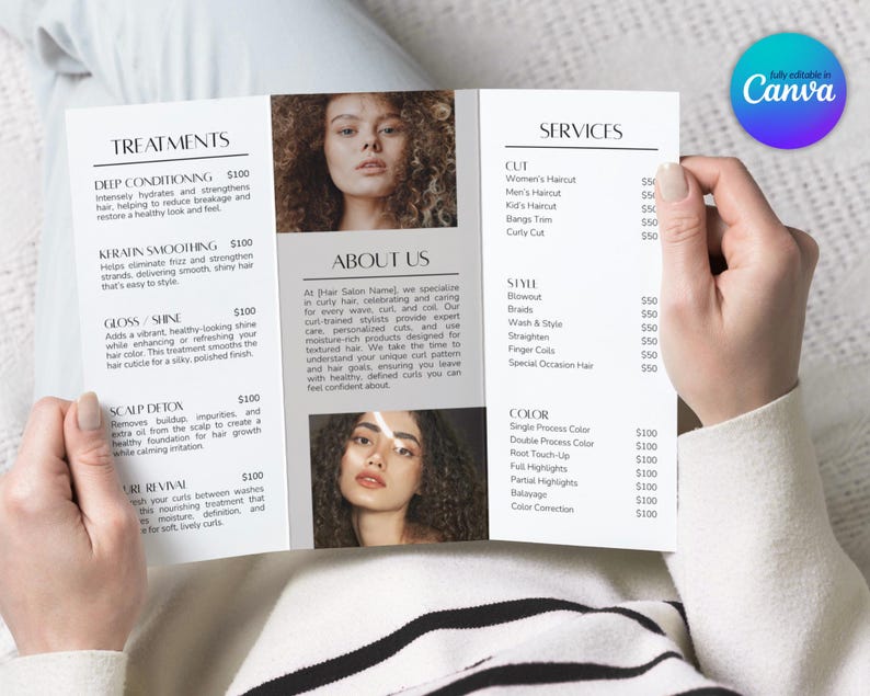 Editable Hair Salon Trifold Brochure Template, Foldable Price List ...