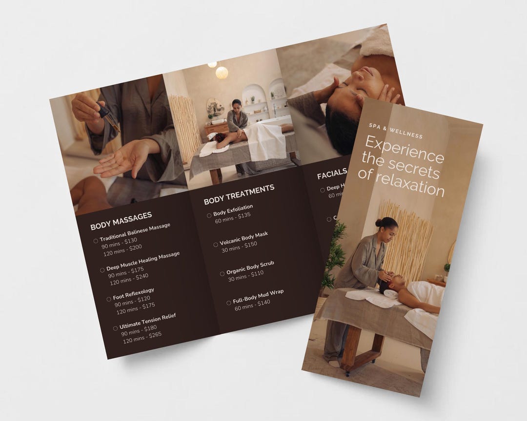 Editable Spa Trifold Brochure Template, Foldable Esthetician Price List ...