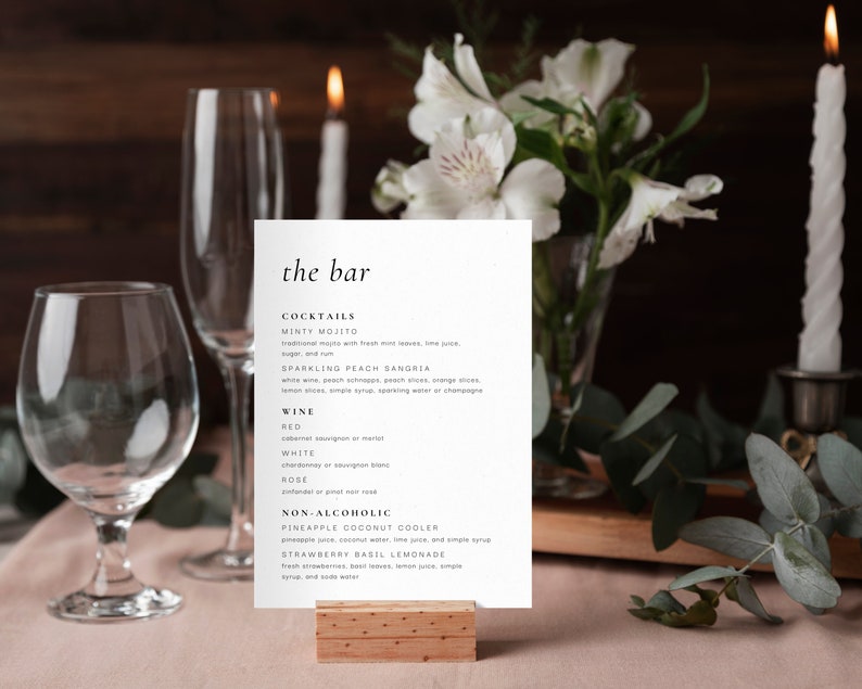 Minimalist Wedding Bar Menu Template Modern Drink Menu Sign - Etsy